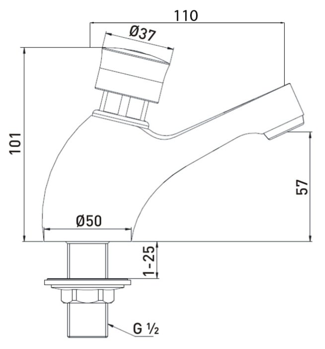 Bristan Commercial Single Basin Soft Touch Timed Flow Tap - Z2 1-2 C