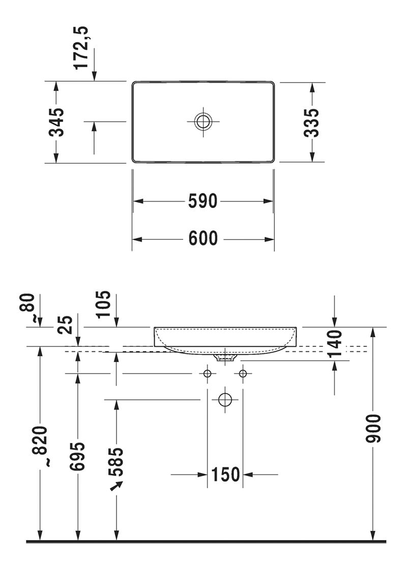 Duravit DuraSquare 600 x 345mm Ground Wash Bowl - 2355600000
