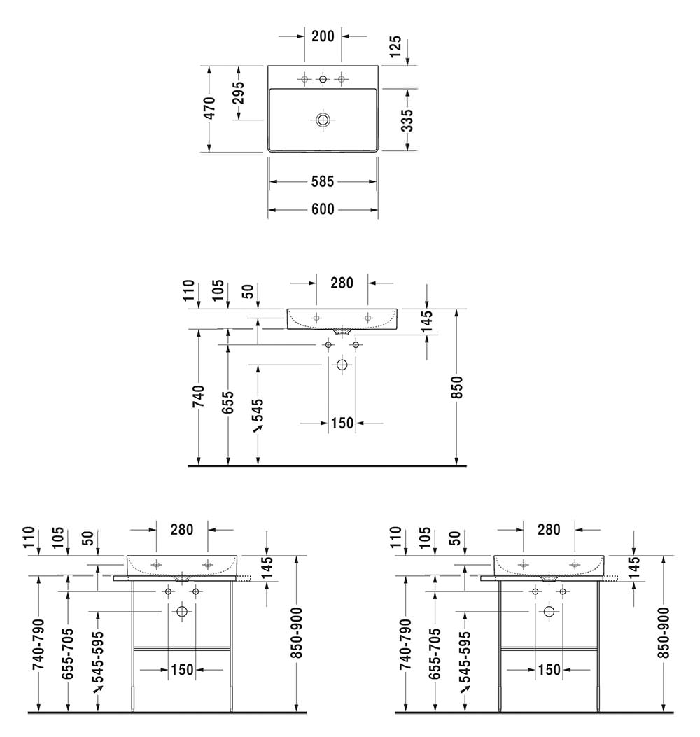 Duravit DuraSquare 600 x 470mm 1 Tap Hole Washbasin - 2353600041