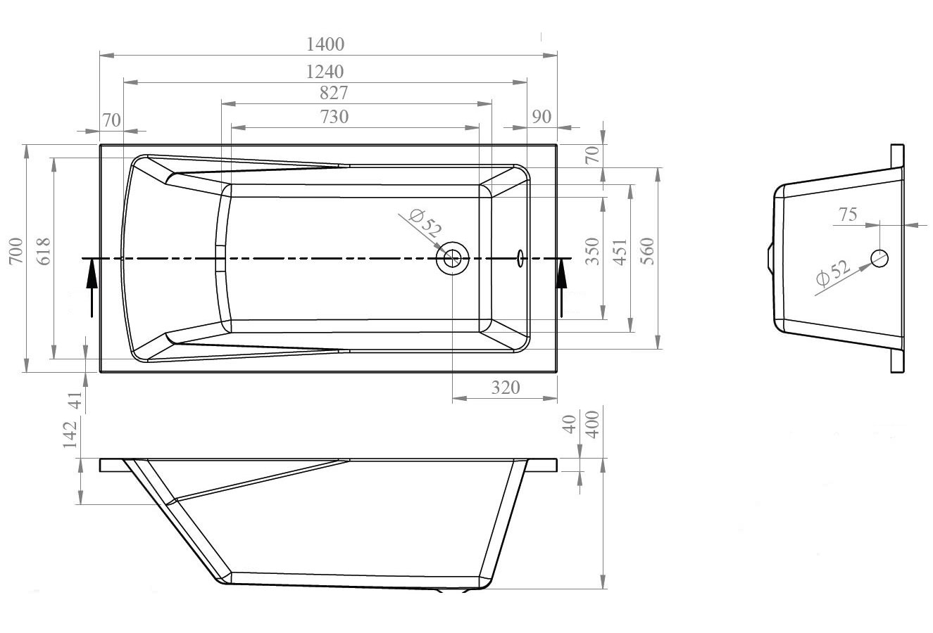 Lauren Linton 1400 x 700mm Single Ended Bath - NBA404