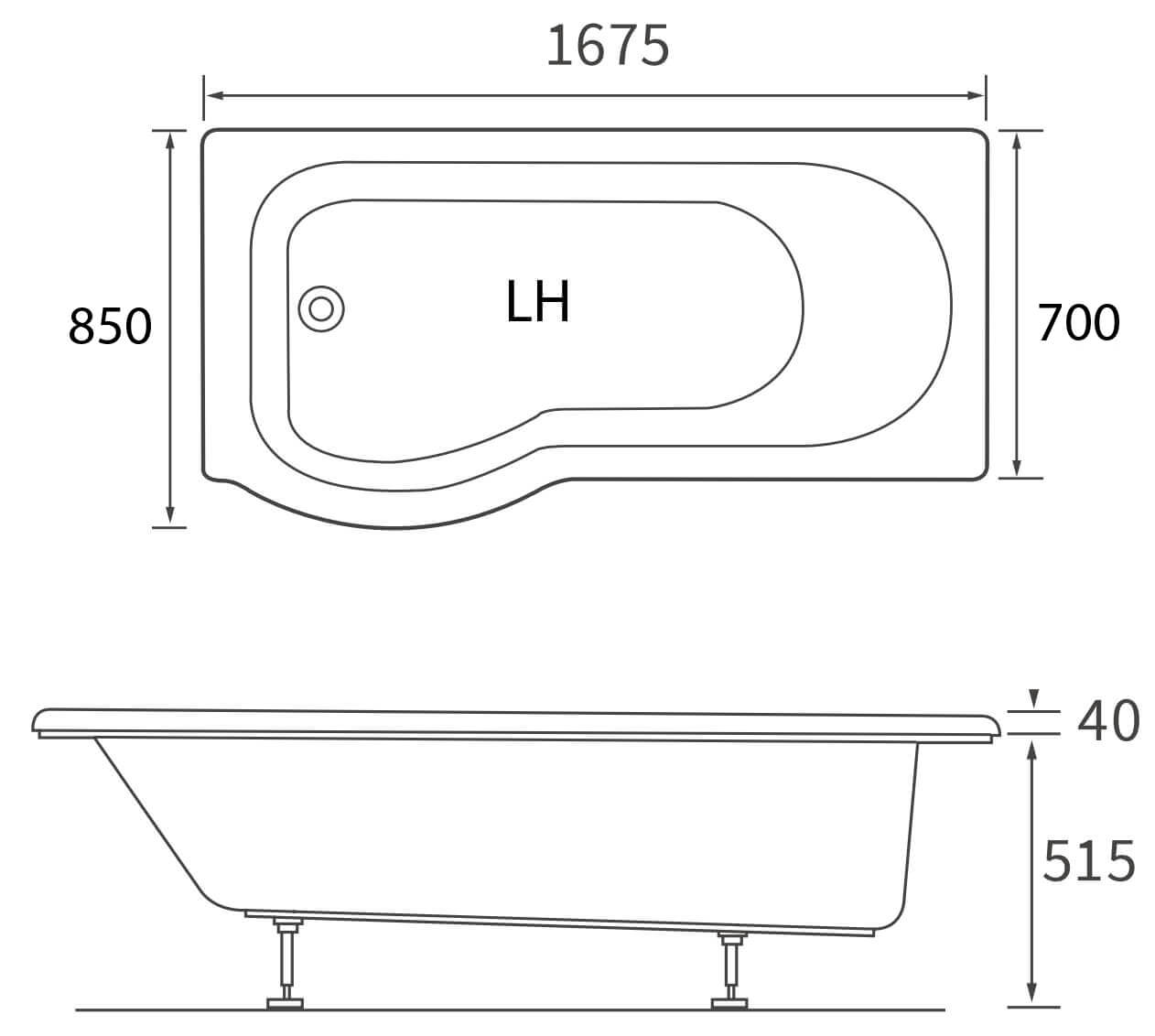 Joseph Miles Destry P-Shape 0 Tap-Hole Shower Bath Pack