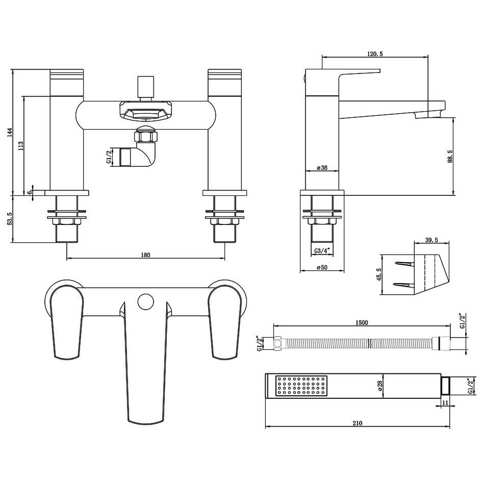 Joseph Miles Luka Chrome Deck Mounted Bath Filler Tap - JMQS105741