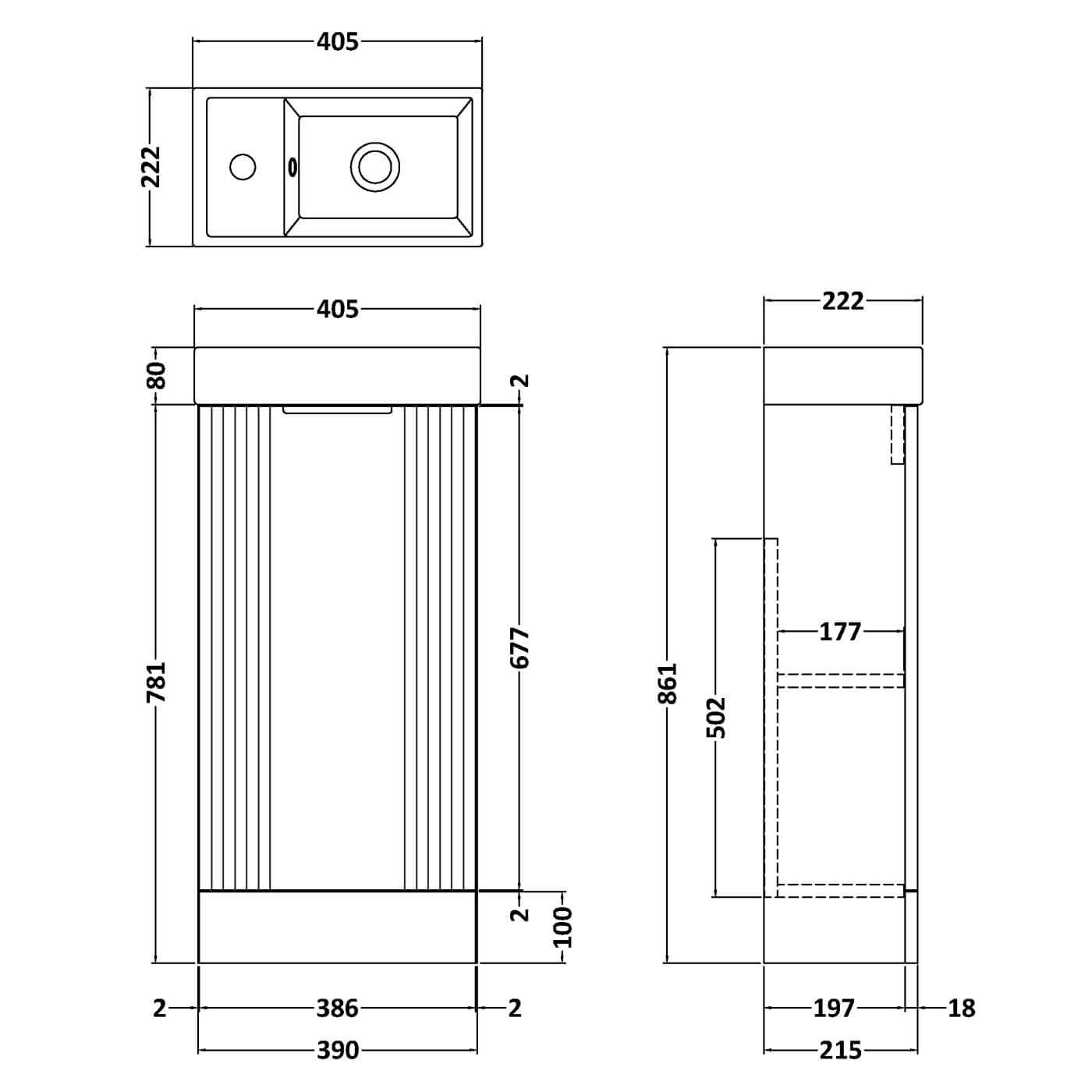 Nuie Deco Compact 400mm One Door Floor-Standing Cabinet And Basin - FLT120