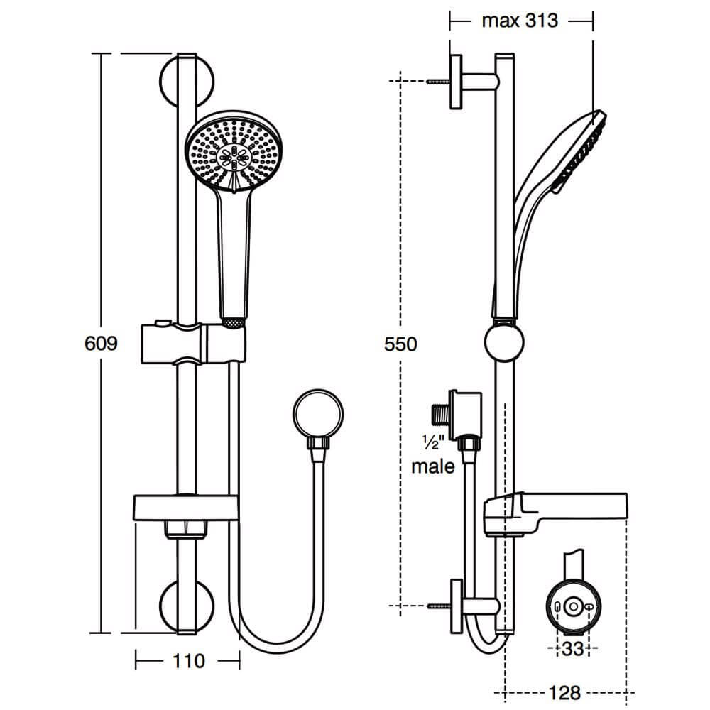 Ideal Standard Idealrain M3 3 Function Shower Kit Chrome - B9416AA