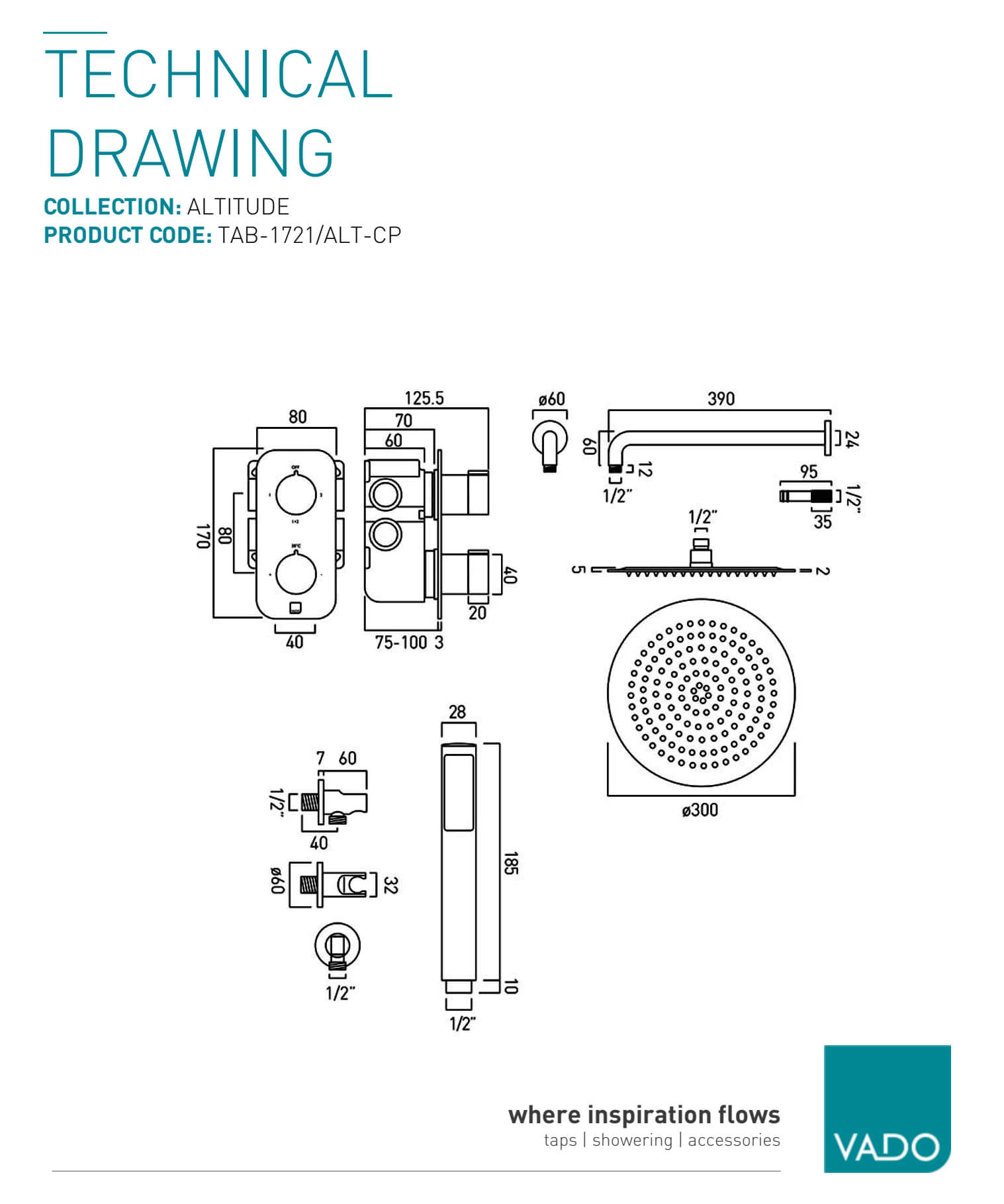 Vado Tablet Altitude Dual Outlet Thermostatic Shower Valve With Kit