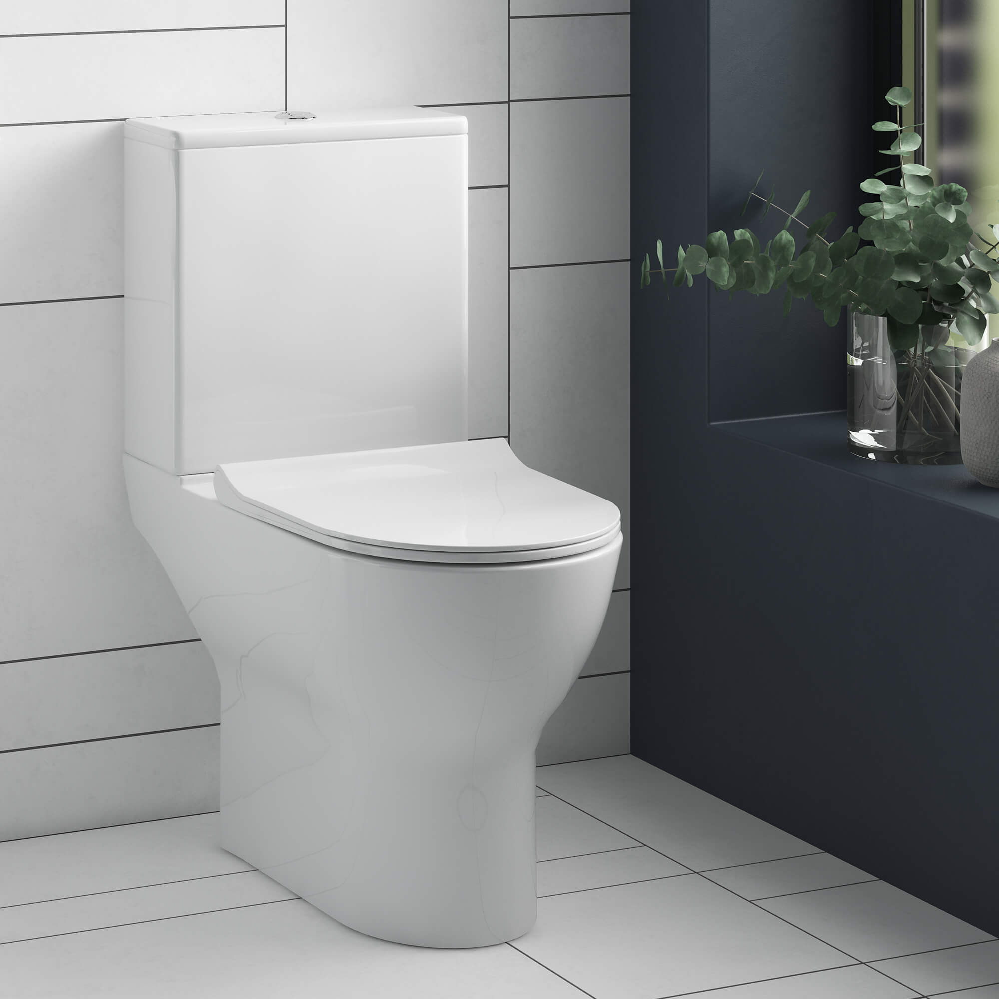 Nuie Freya 384 x 604mm White Close Coupled Toilet With Cistern And Seat ...