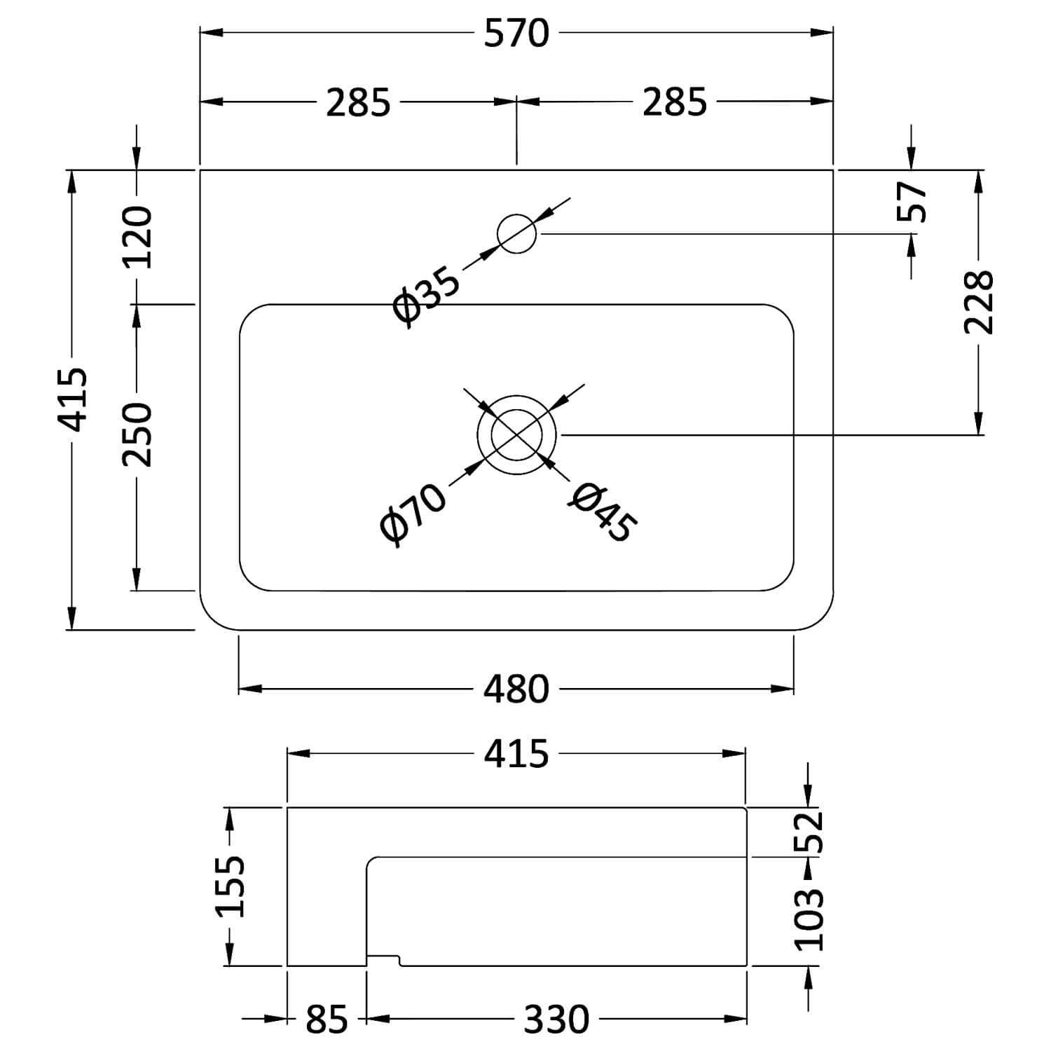 Hudson Reed Vessel 570 x 415mm Rectangular Semi-Recessed Basin White ...