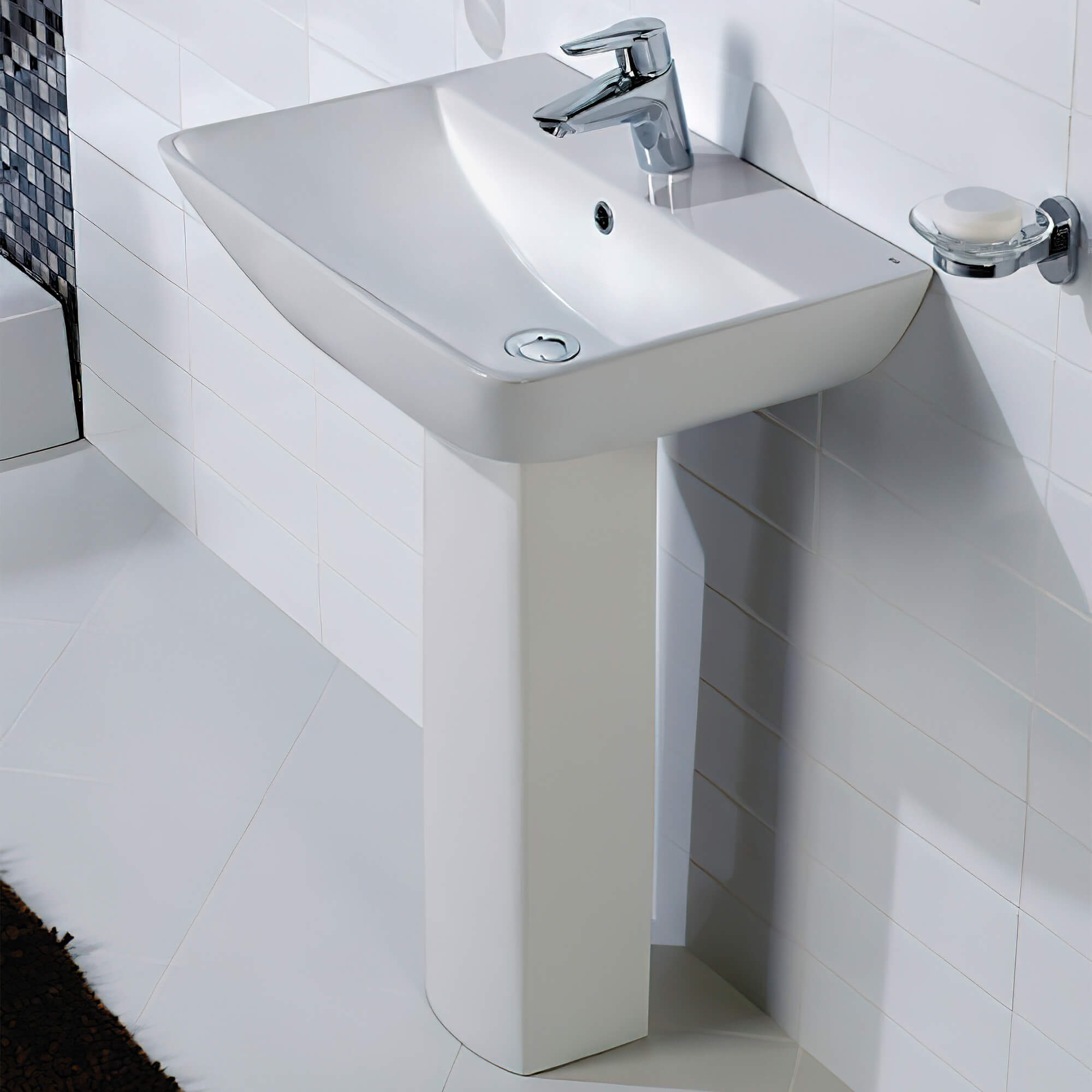 RAK Summit 1 Tap Hole White Basin With Full Pedestal 600mm