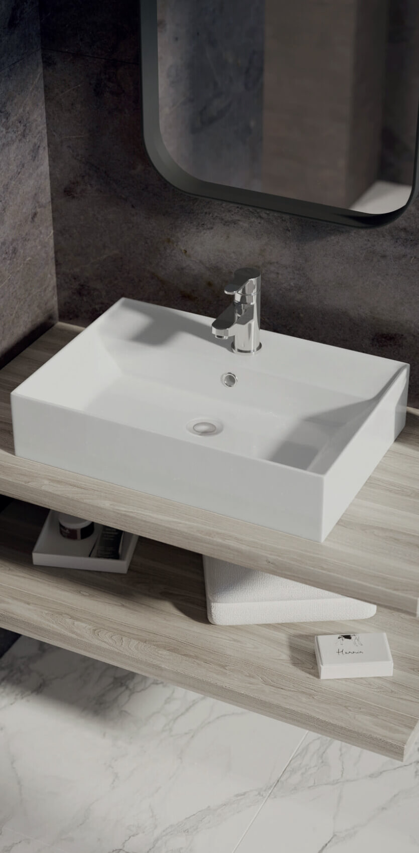 Lecico Layla Square 1 Tap Hole Free Standing Bowl