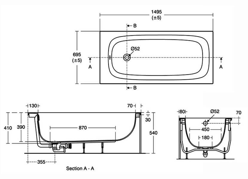 Ideal Standard I-Life 1500mm x 700mm Rectangular Idealform Bath