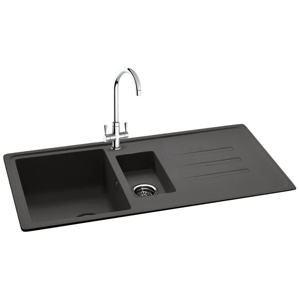 Carron Phoenix Debut 150 Jet Black 1.5 Bowl Inset Kitchen Sink - 114. ...