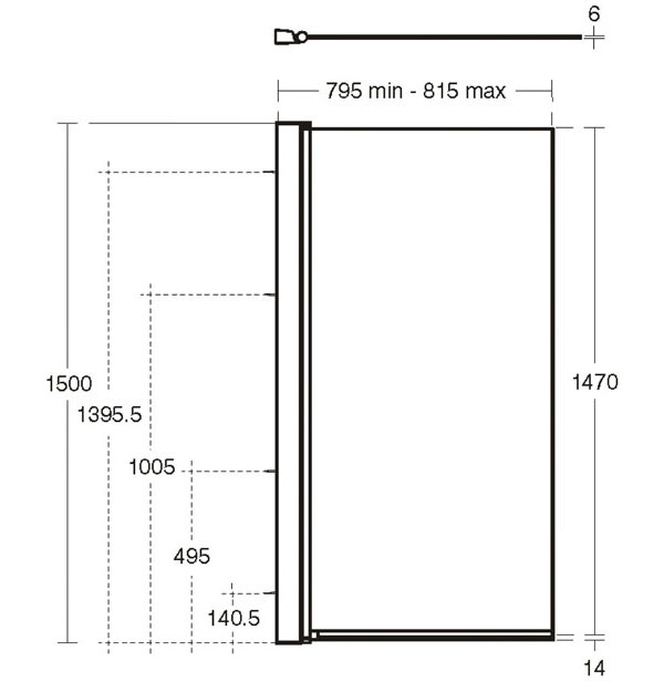 Ideal Standard Synergy 815 X 1500mm Angle Bath Screen Witih Silver