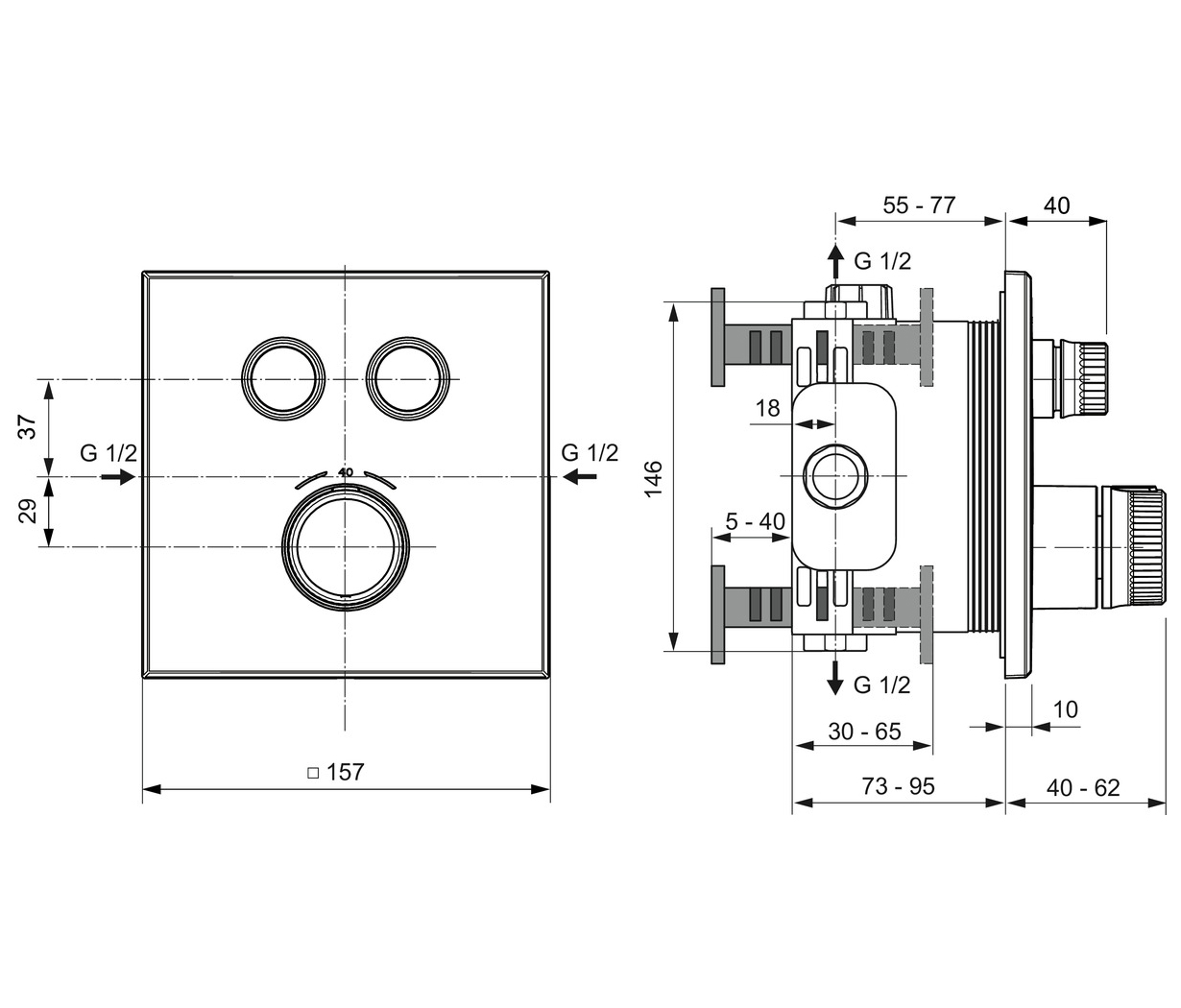 Ideal Standard Ceratherm Navigo Built-In Thermostatic Shower Mixer ...