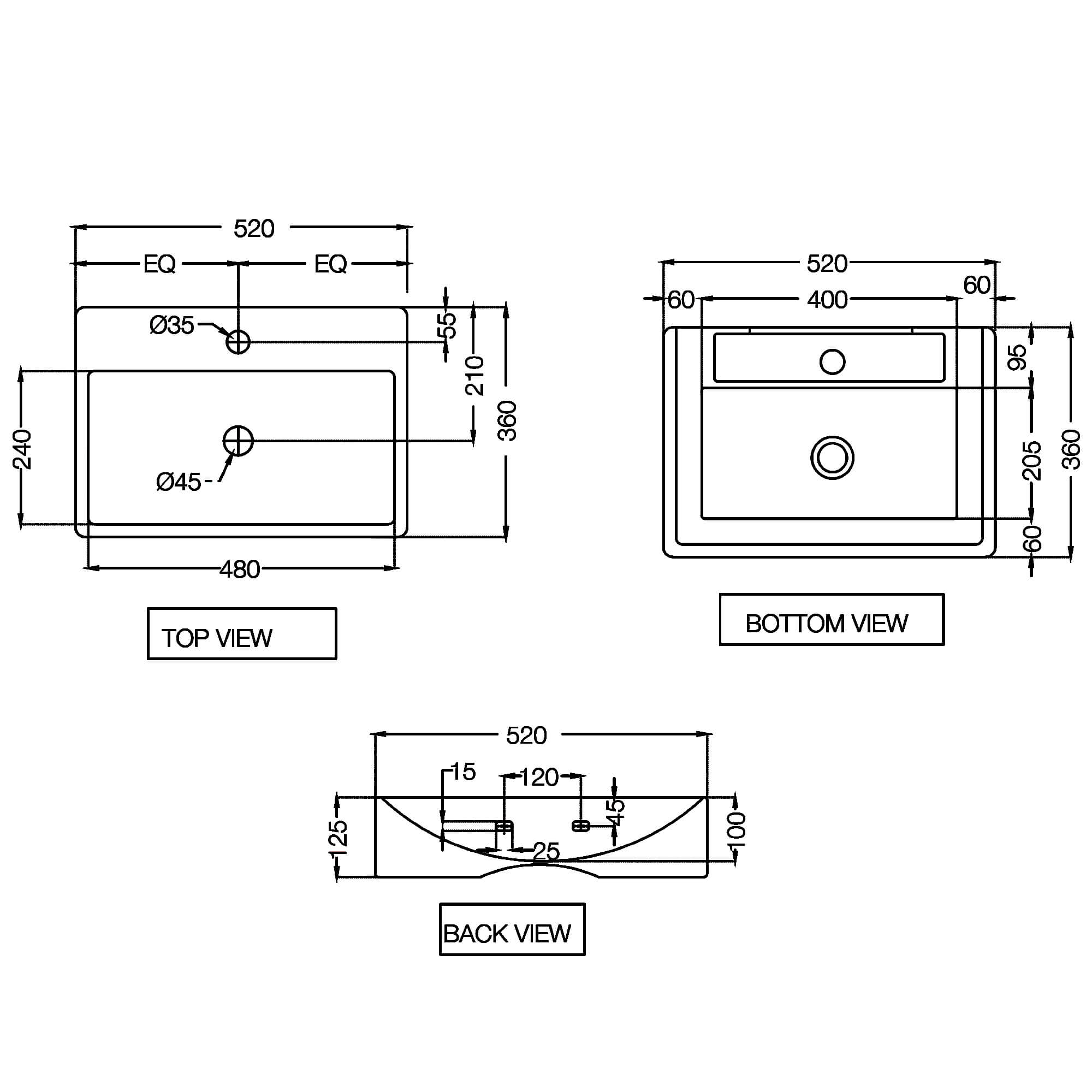 Jaquar Florentine 1 Taphole 520mm White Countertop Basin