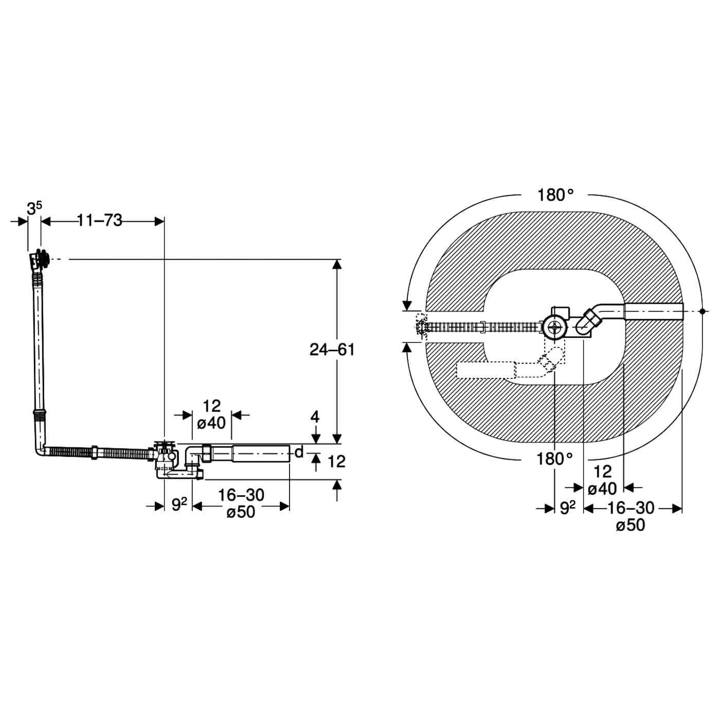 Geberit Bathtub Drain Diameter 52mm With Turn Handle And Ready-To-Fit-Set