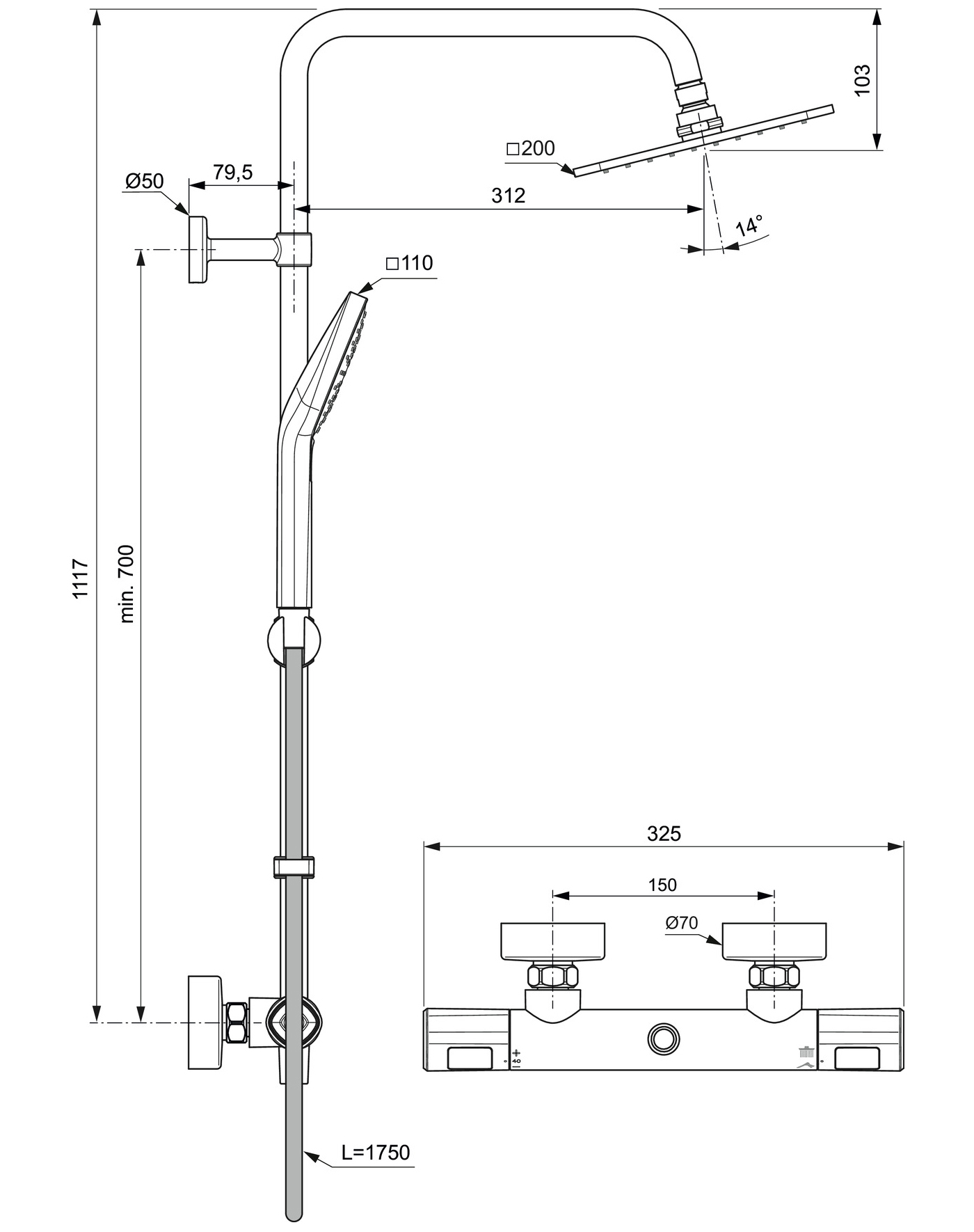Ideal Standard Ceratherm T100 Exposed Thermostatic Shower System | A7242AA