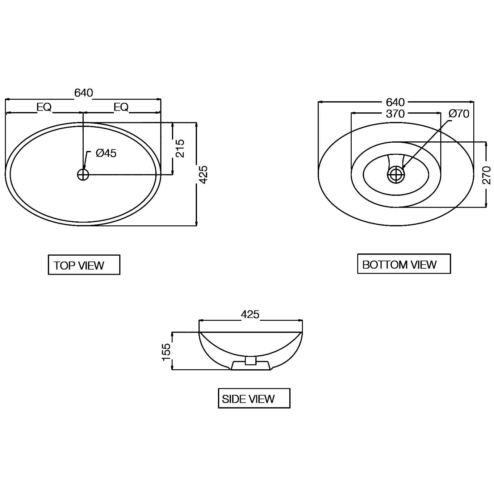 Jaquar Designer Oval 640mm White Countertop Basin