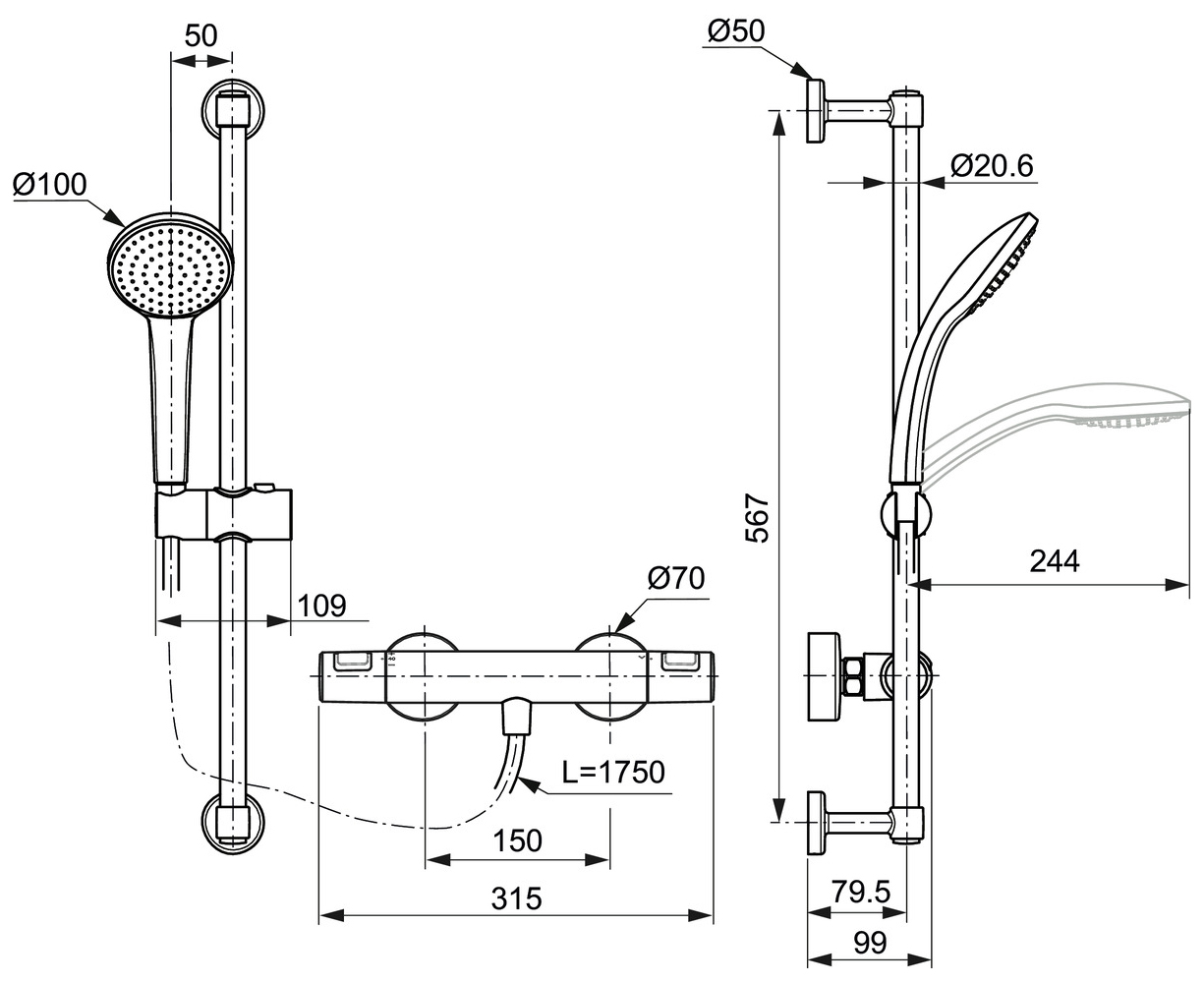 Ideal Standard Ceratherm T25 Exposed Thermostatic Shower Mixer Pack ...