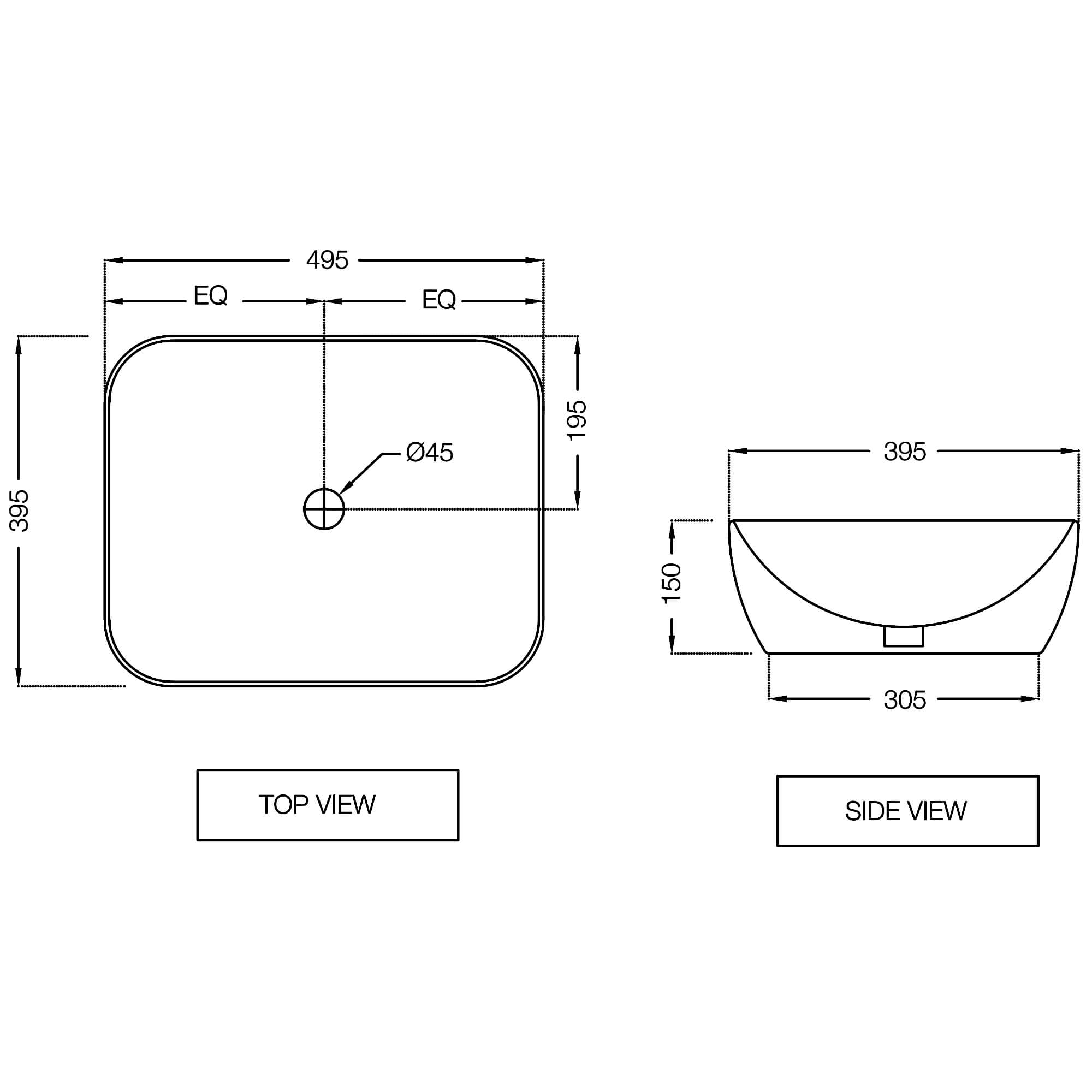 Jaquar Designer Thin Rim Rectangular 495mm White Countertop Basin