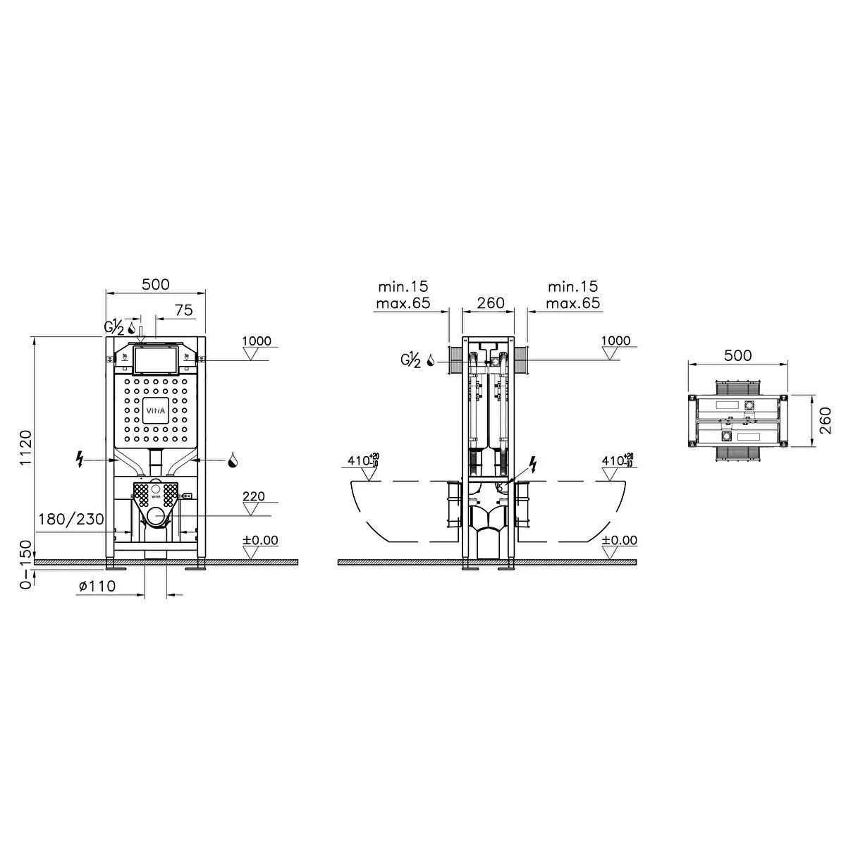VitrA V-Fix Prime Regular Double Floor Fixation Wall-Hung Frame