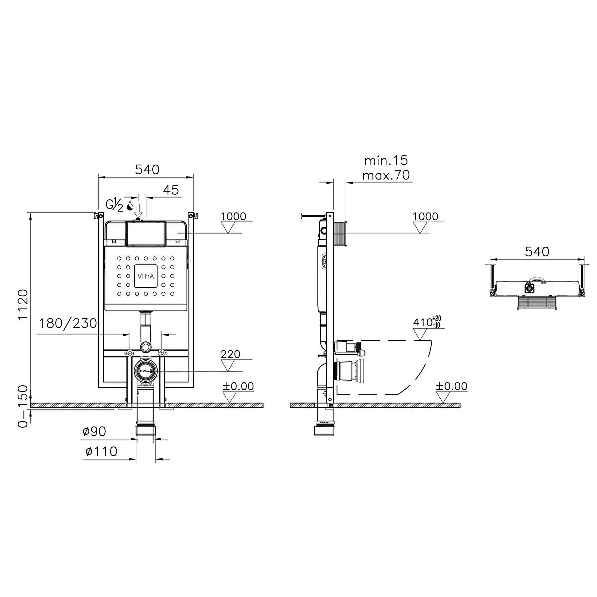 VitrA V-Fix Core 480 x 1120mm Frame For Wall Hung Toilet