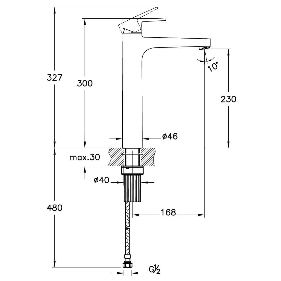 VitrA Flow Square Deck Mounted Single Lever Tall Basin Mixer Tap