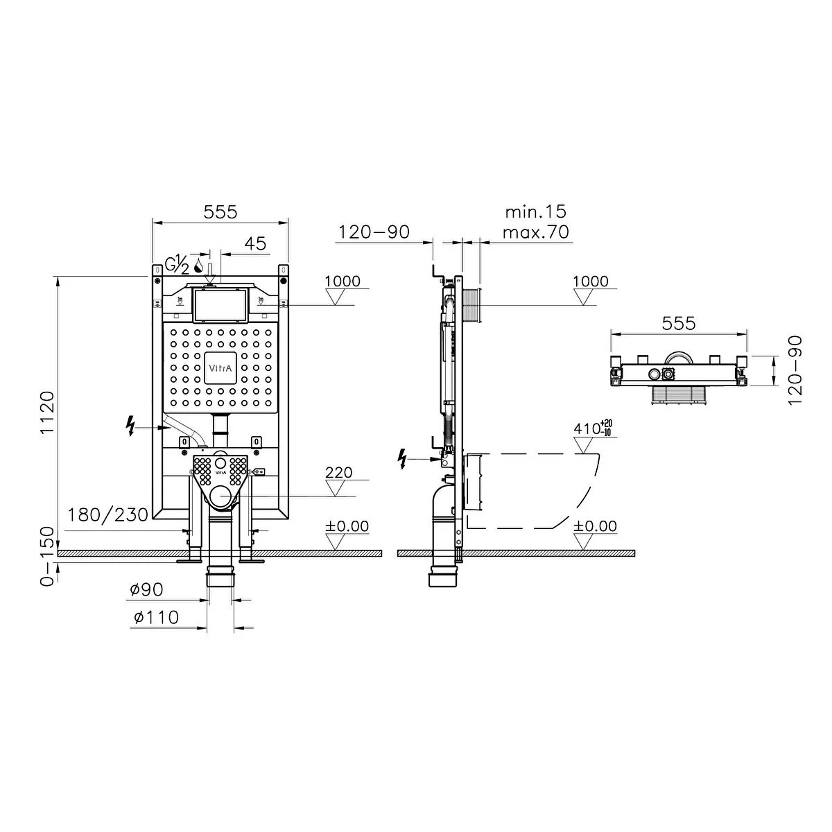 VitrA V-Fix Prime Slim Floor And Wall Fixation Frame For Wall Hung WC ...