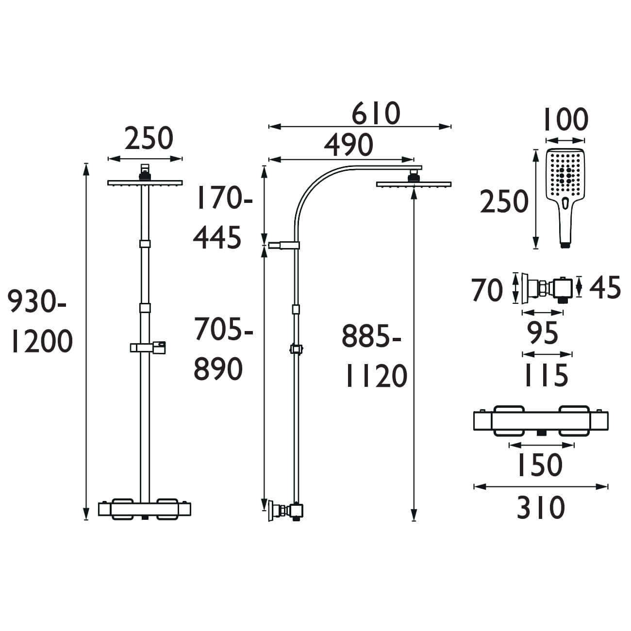 Bristan Qubo Safe Touch Thermostatic Bar Shower Valve With Rigid Riser Kit