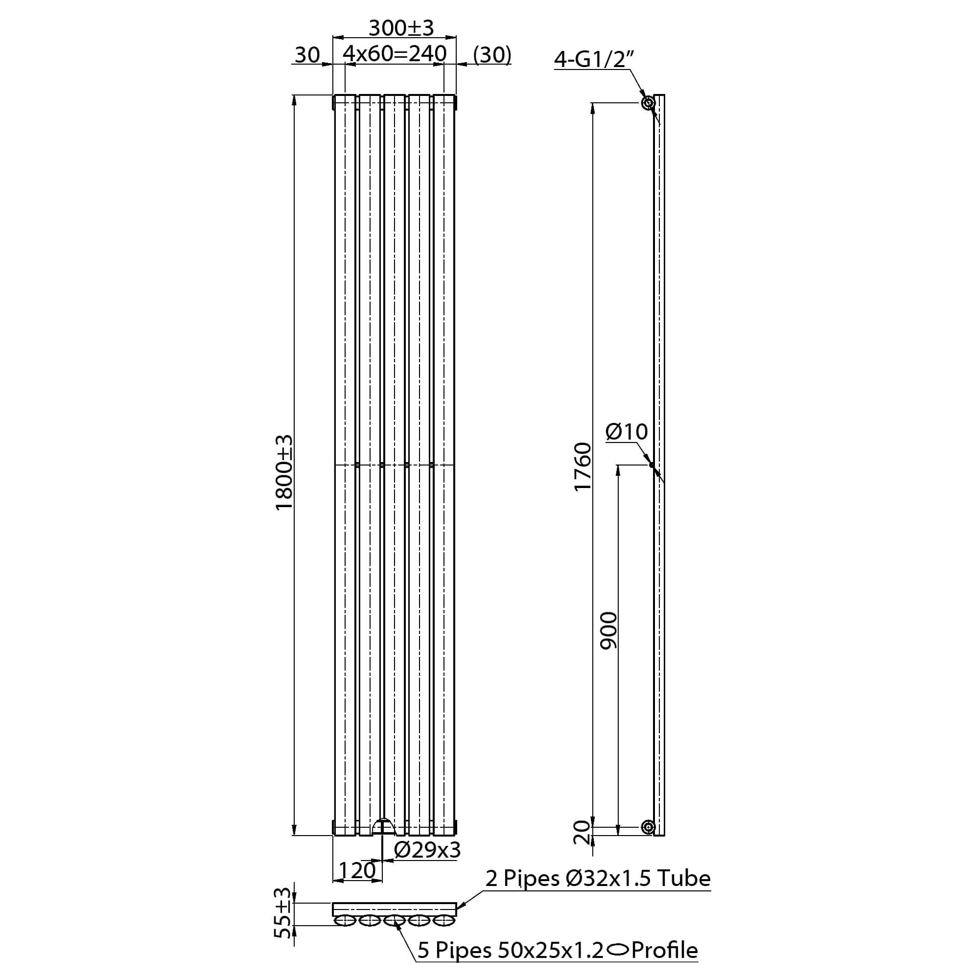 Kartell K-Rad Aspen Vertical Single Panel Anthracite Radiator 1800mm High