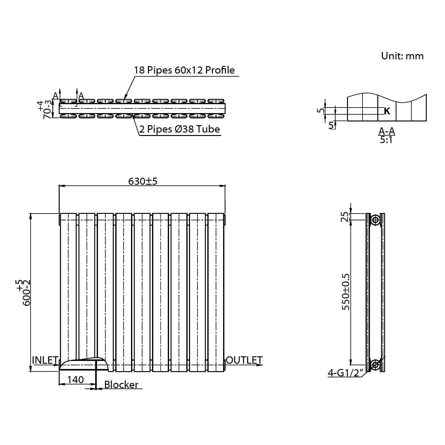 Kartell K-Rad Boston Horizontal Double Panel Anthracite Radiator