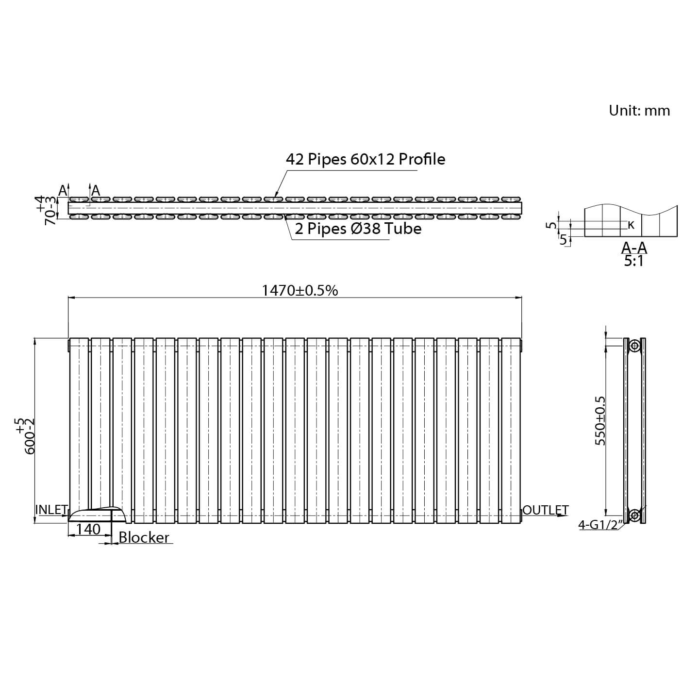 Kartell K-Rad Boston Horizontal Double Panel Anthracite Radiator