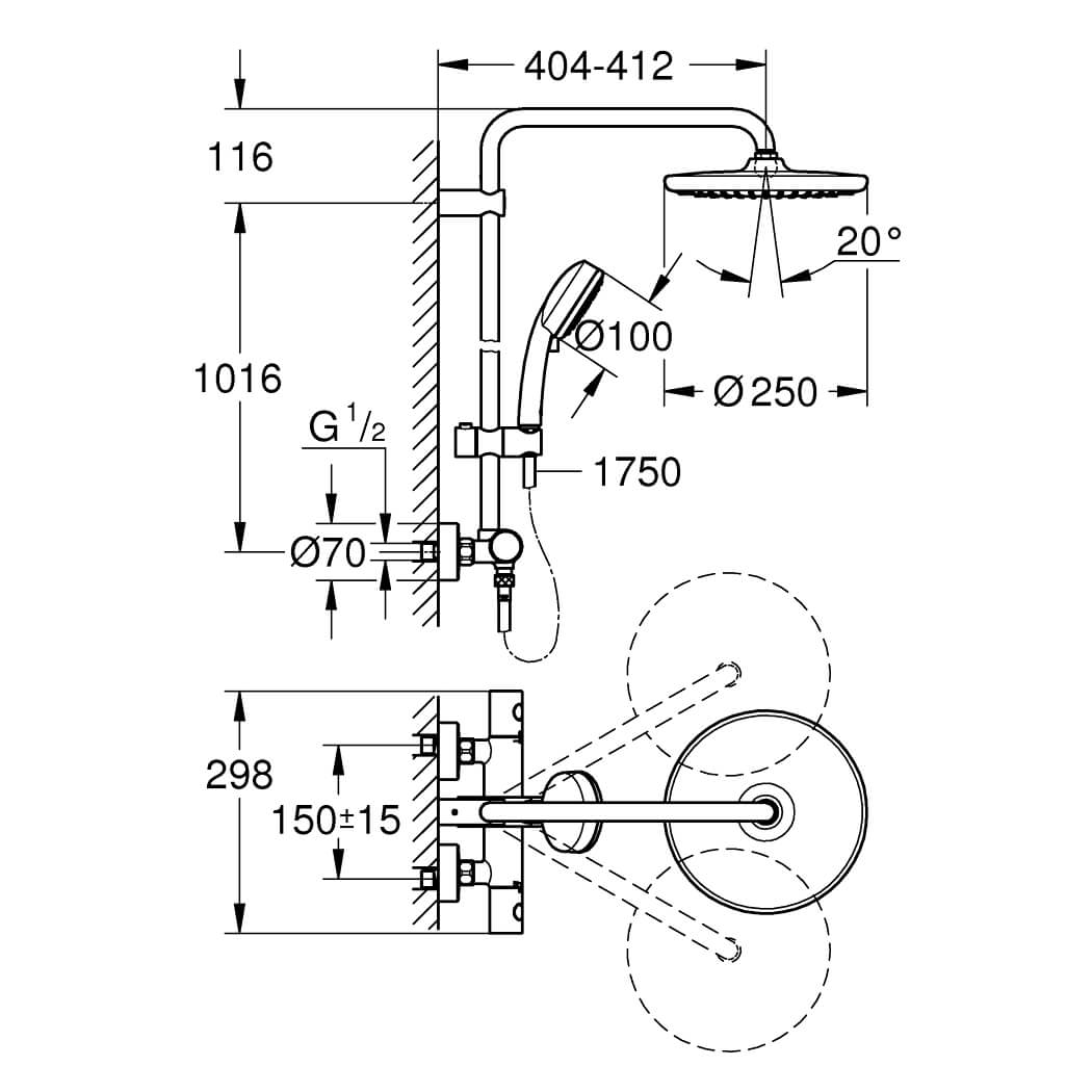 Grohe Tempesta Cosmopolitan System 250 Thermostatic Shower Set